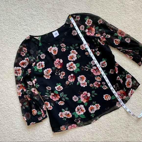 CAbi | Tops | Cabi 3595 Garden Black Floral Chiffon Sheer Blouse S ...
